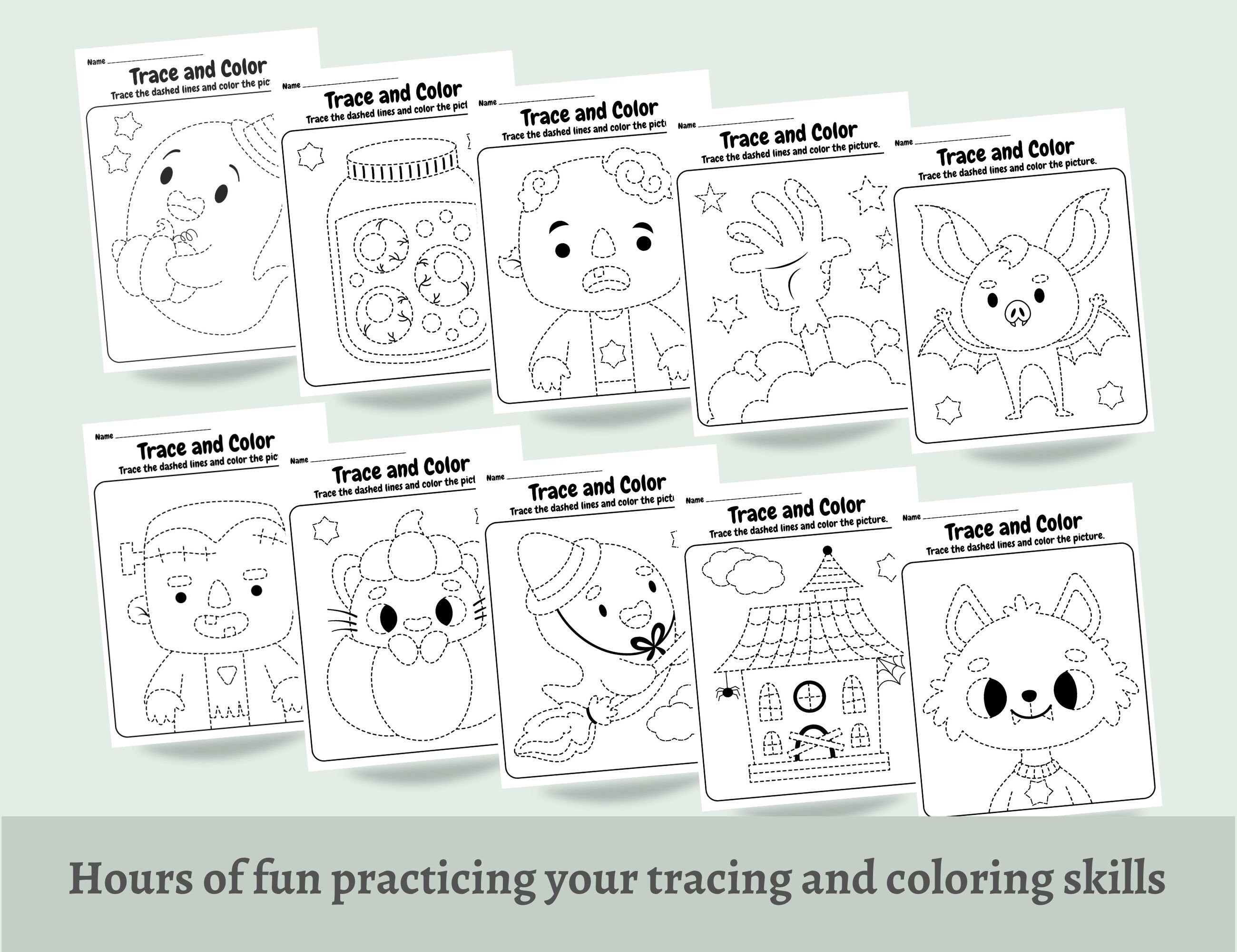Halloween Trace and Color Sheets for Kindergarten-1st Grade, Halloween ...