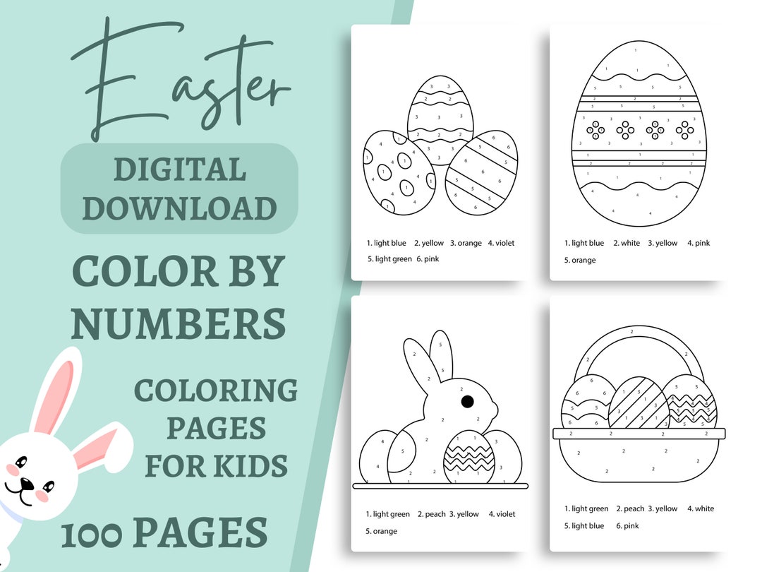 100 Page Easter Color by Numbers Coloring Pages for Kids, Easter ...