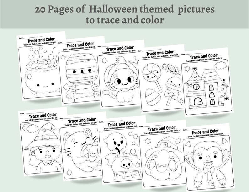 Halloween Trace and Color Sheets for Kindergarten-1st Grade, Halloween ...