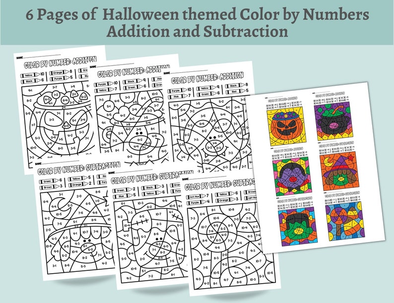 Halloween Color by Numbers Worksheets for Kindergarten-1st Grade ...