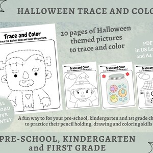Halloween Trace and Color Sheets for Kindergarten-1st Grade, Halloween ...