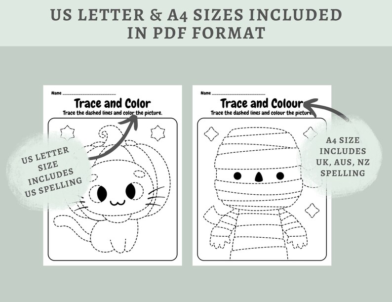 Halloween Trace and Color Sheets for Kindergarten-1st Grade, Halloween ...