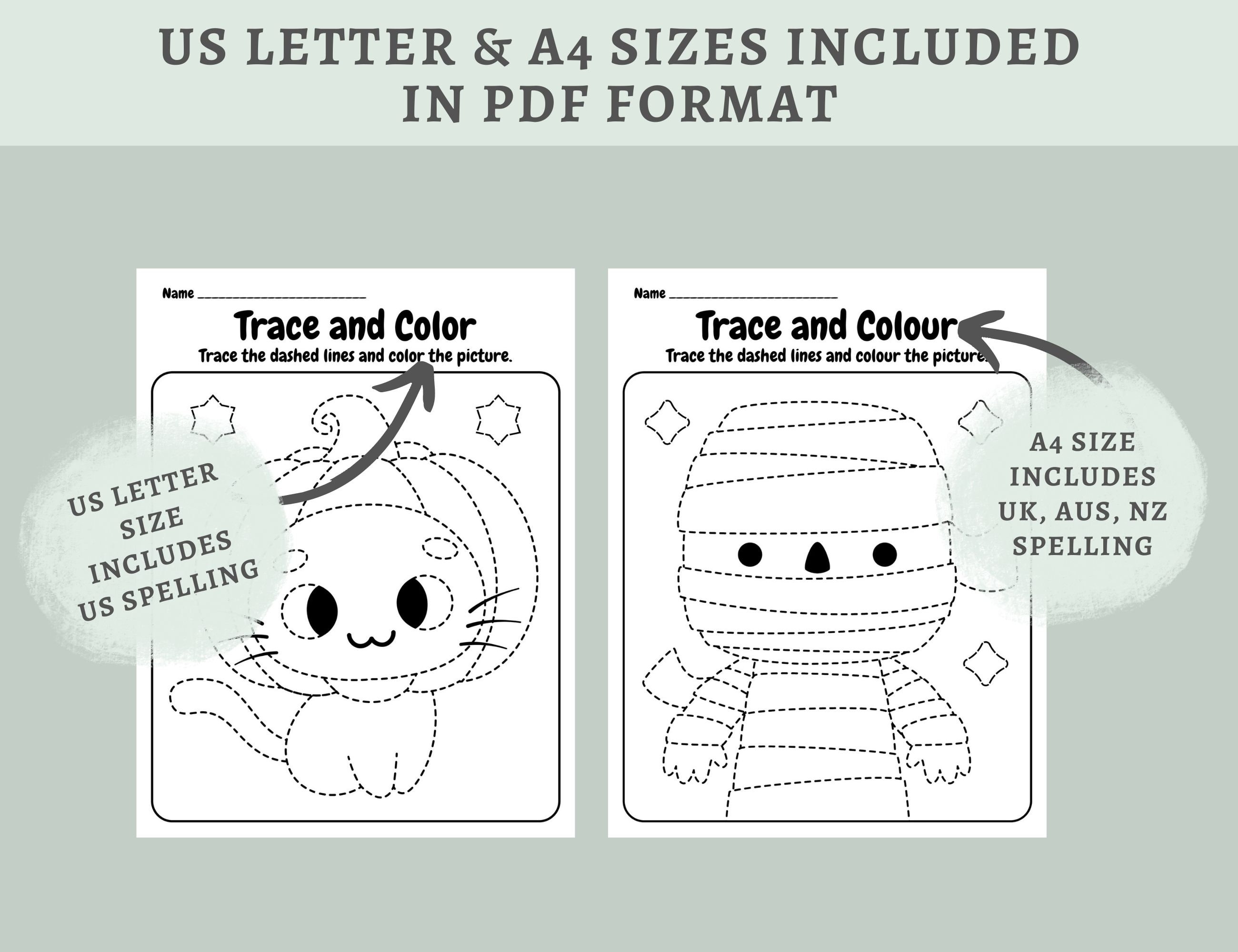 Halloween Trace and Color Sheets for Kindergarten-1st Grade, Halloween ...