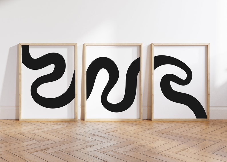 Line Art Set of 3 Printable Wall Art Monochromatic Showpiece - Etsy