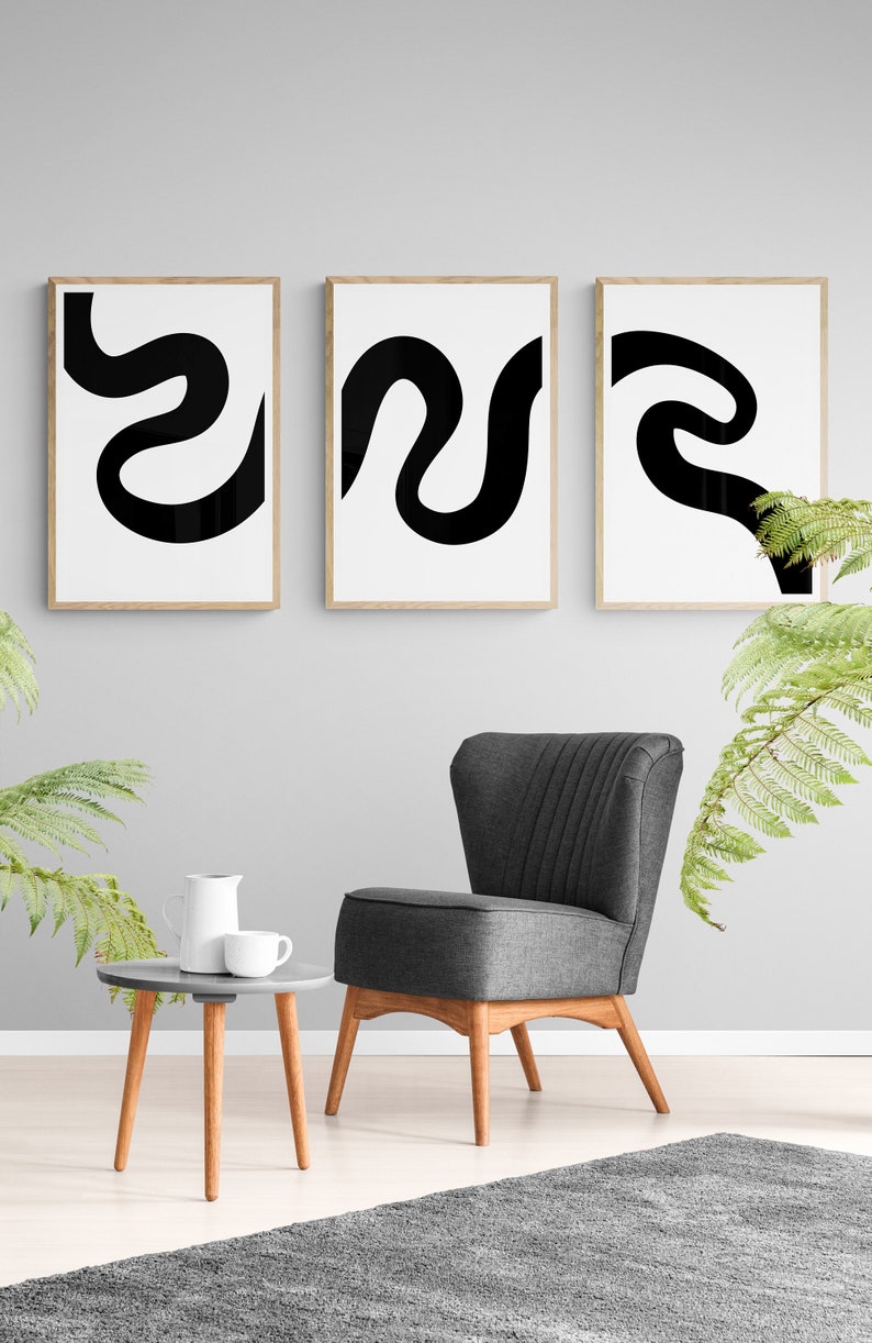 Line Art Set of 3 Printable Wall Art Monochromatic Showpiece - Etsy