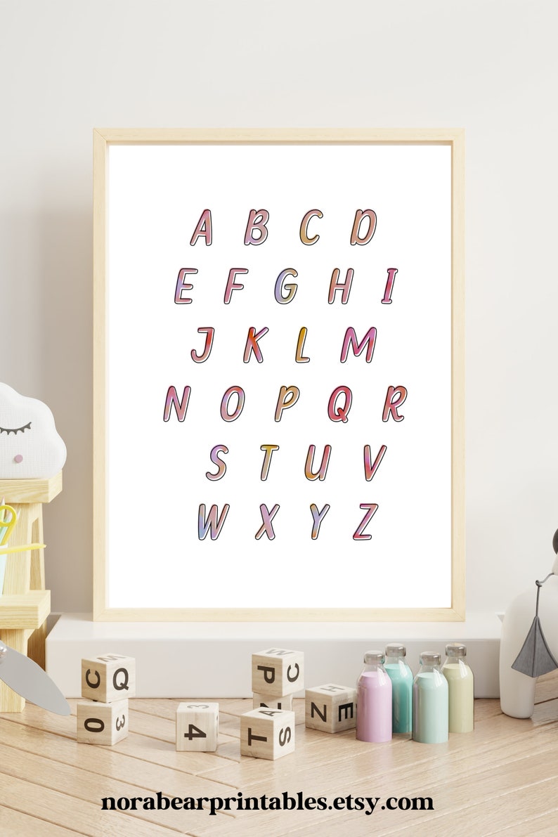 Alphabet Poster Rainbow Watercolor Alphabet Print Educational Art ABC ...