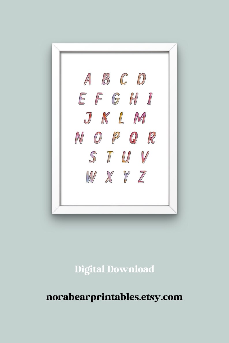 Alphabet Poster Rainbow Watercolor Alphabet Print Educational Art ABC ...