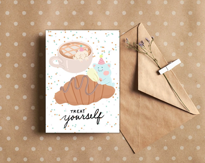 Coffee & Croissant Birthday Card Printable PDF Instant - Etsy