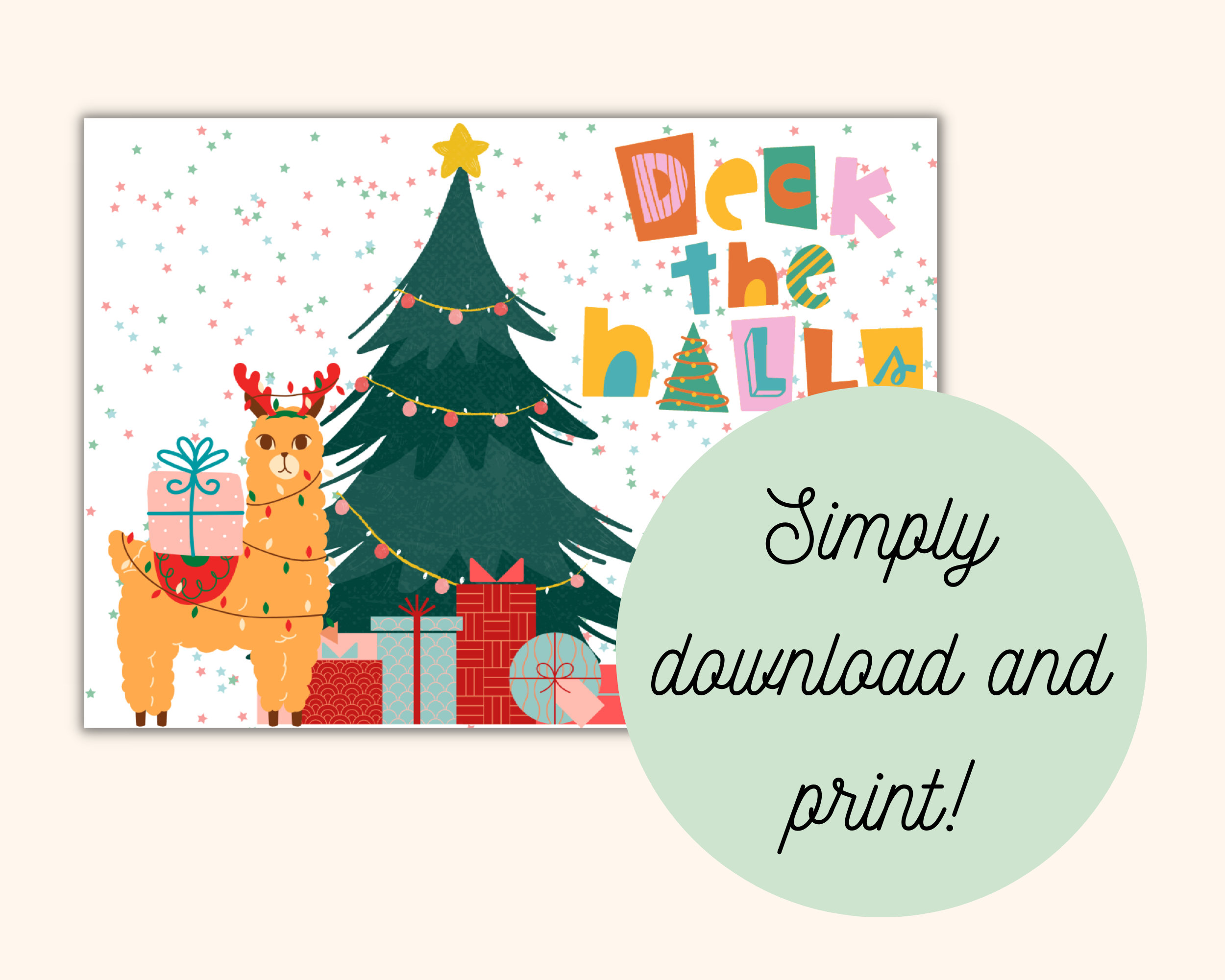 Printable Llama Christmas Card | PDF Digital Download Christmas Card ...