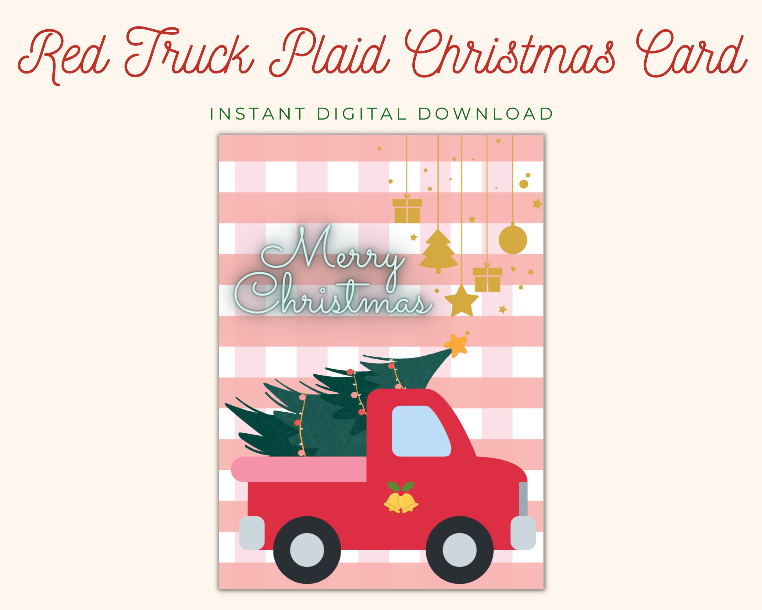 Printable Red Truck Christmas Card | PDF Digital Download | Plaid ...