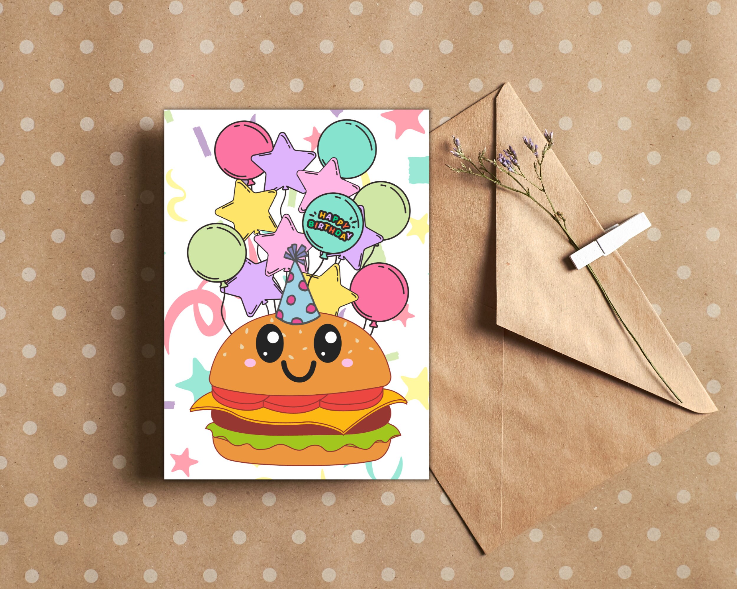 Burger Birthday Card Printable | PDF Instant Download | Hamburger ...