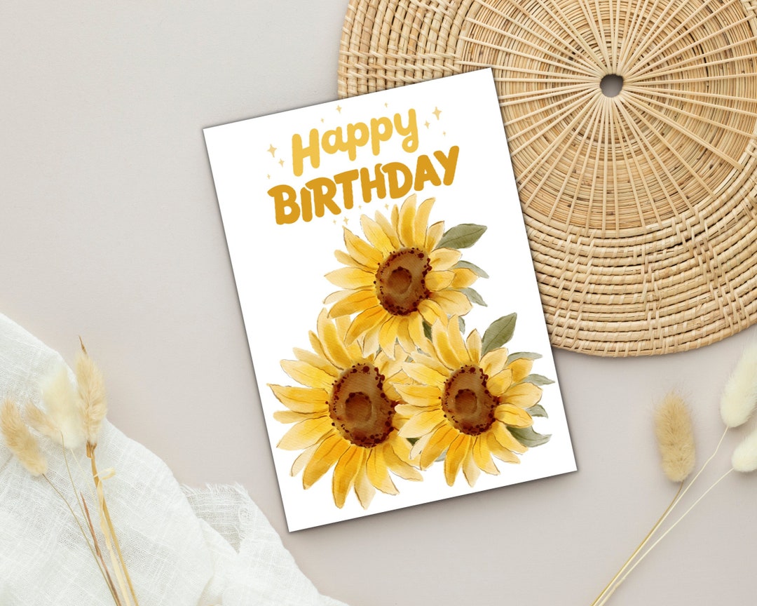 Sunflower Birthday Card | PDF Instant Download, Vibrant Sunflowers ...