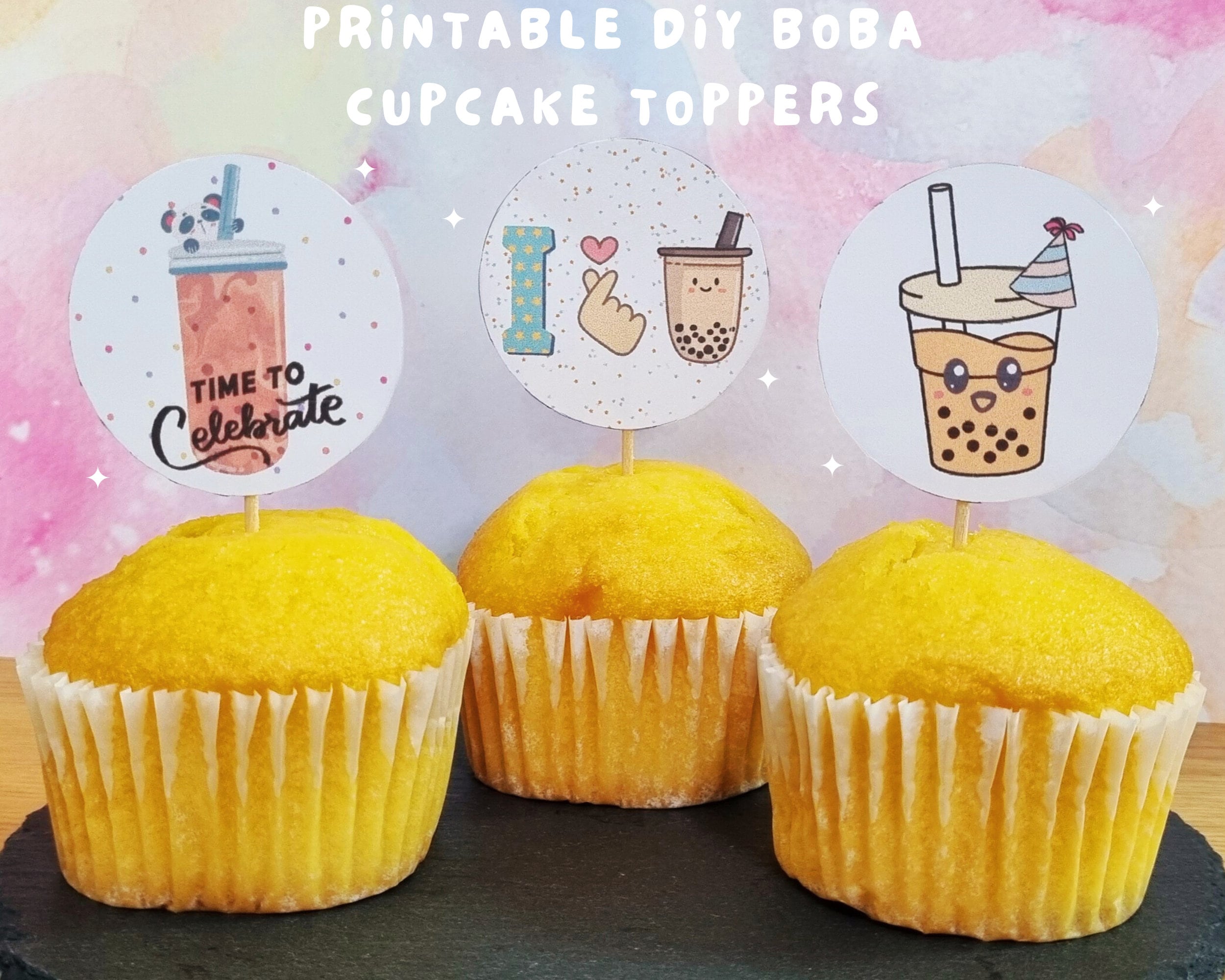 Boba Cupcake Toppers Printable | PDF Instant Download, Boba Tea Cupcake ...