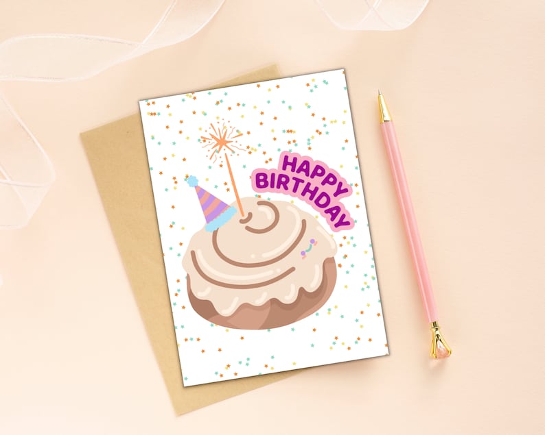 Cinnamon Roll Birthday Card Printable | PDF Instant Download | Cinnamon ...