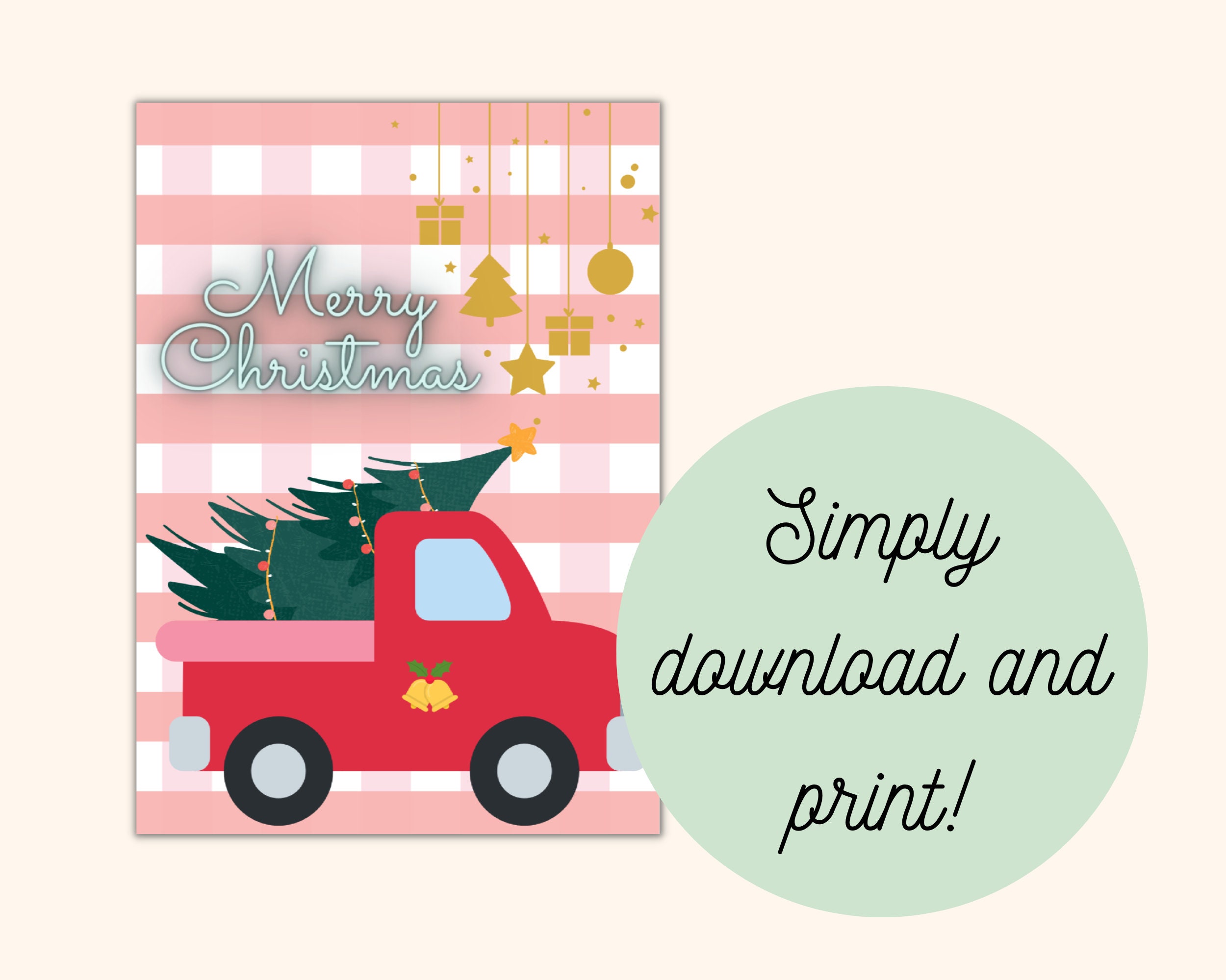 Printable Red Truck Christmas Card | PDF Digital Download | Plaid ...
