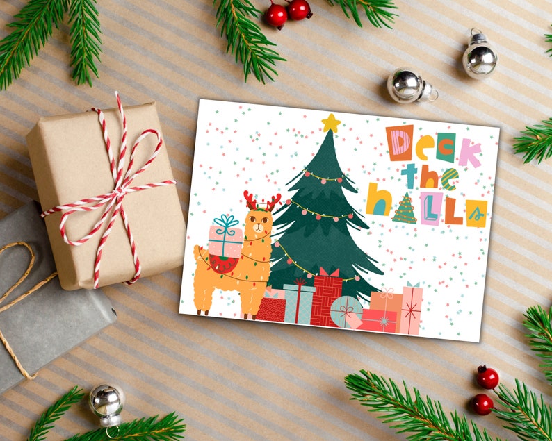Printable Llama Christmas Card | PDF Digital Download Christmas Card ...