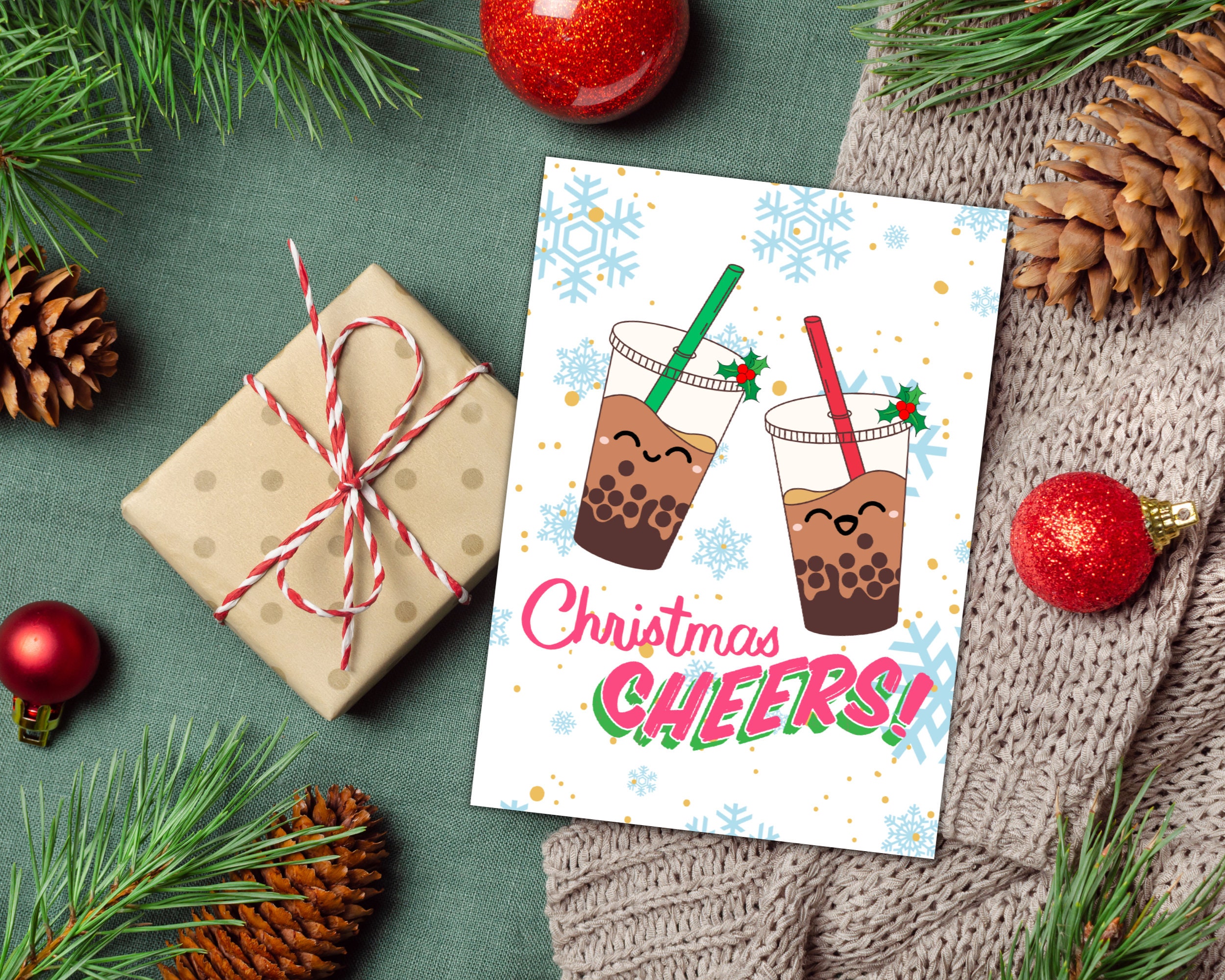 Boba Christmas Card Bundle | PDF Instant Download | Bubble Tea ...