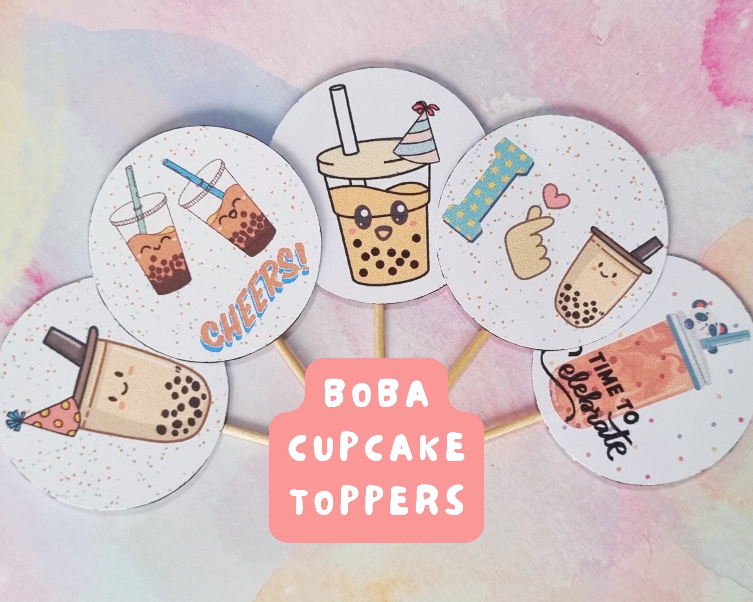 Boba Cupcake Toppers Printable | PDF Instant Download, Boba Tea Cupcake ...