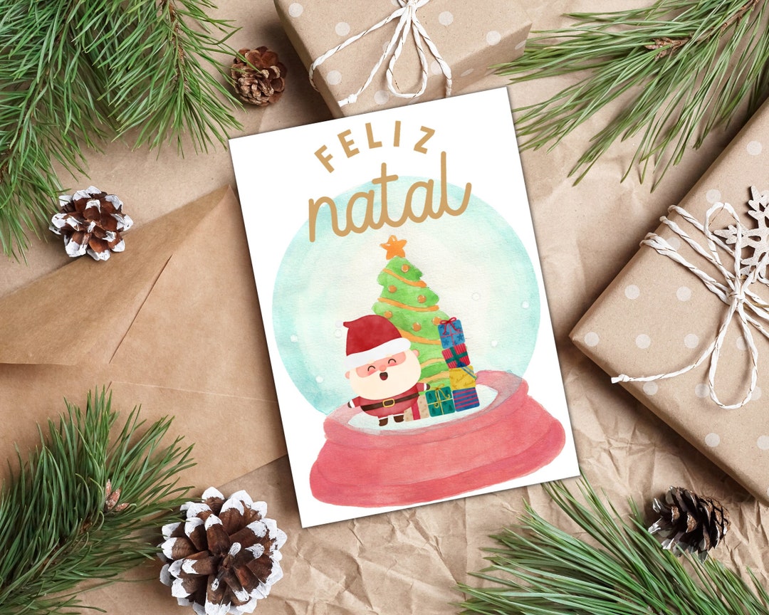 Printable Santa Snow Globe Christmas Card | Feliz Natal (PDF Digital ...