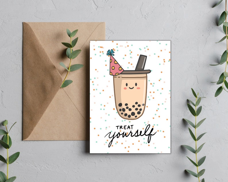Printable Boba Birthday Card | PDF Instant Download | Treat Yourself ...