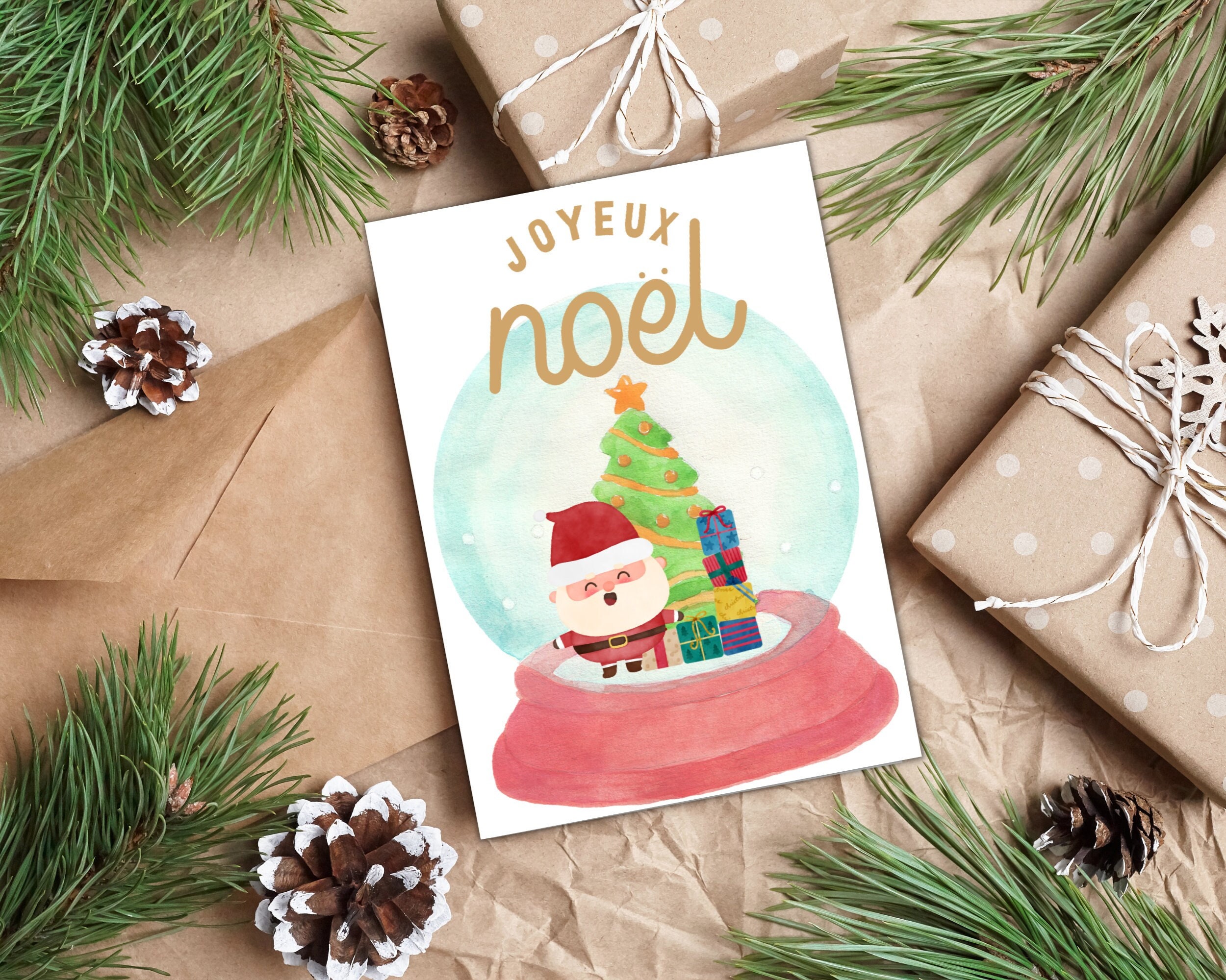 Printable Santa Snow Globe Christmas Card | PDF Digital Download ...
