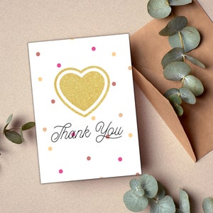 Gold Heart Thank You Card Printable | PDF Instant Download | Heart ...