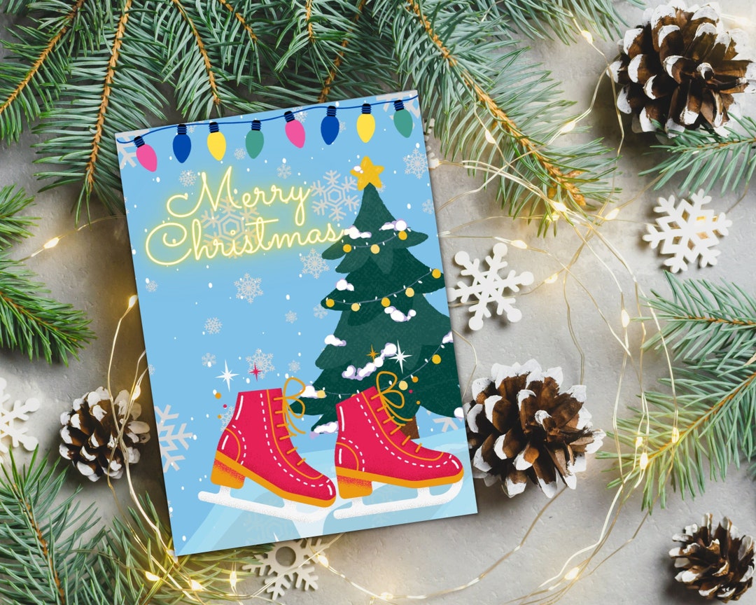 Printable Winter Ice Skating Christmas Card | PDF Digital Download ...