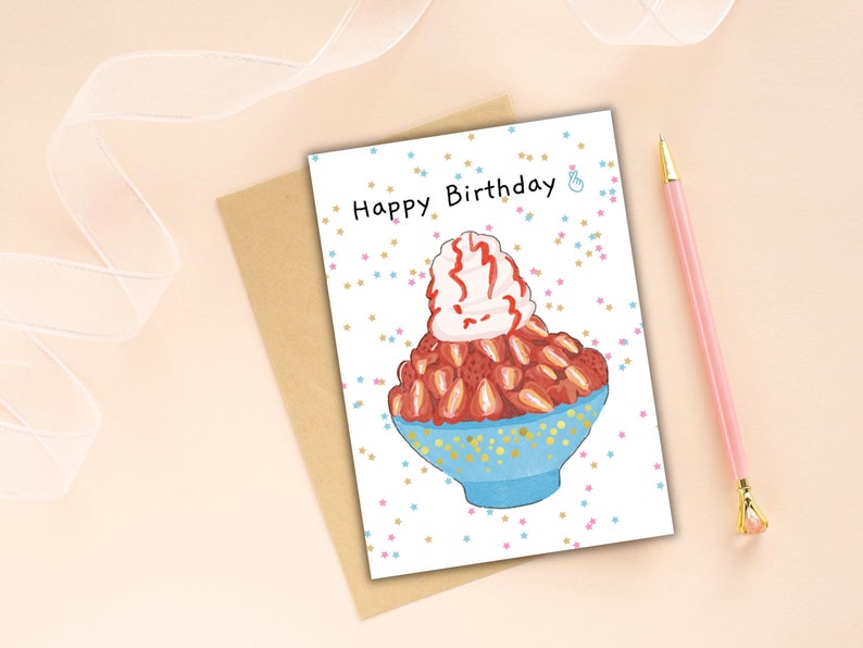Korean Bingsu Birthday Card | PDF Instant Download | Korean-inspired ...