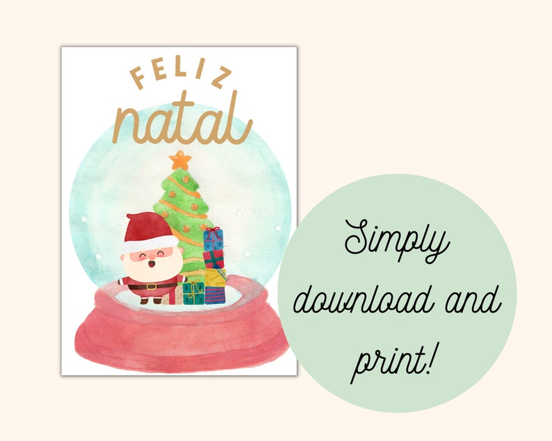 Printable Santa Snow Globe Christmas Card | Feliz Natal (PDF Digital ...