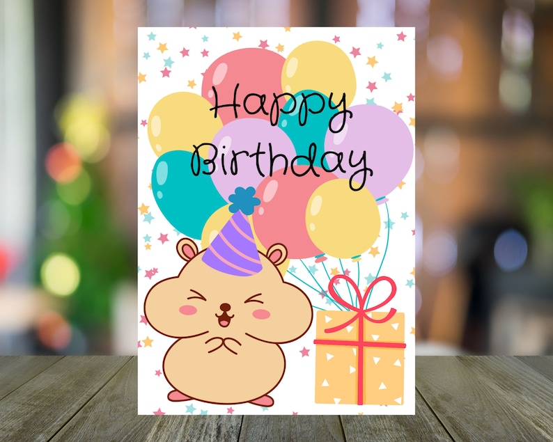 Printable Birthday Card | PDF Digital Download | Hamster Birthday Card ...