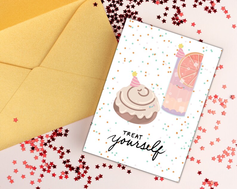 Cinnamon Roll Birthday Card Printable PDF Instant Download Iced Tea ...