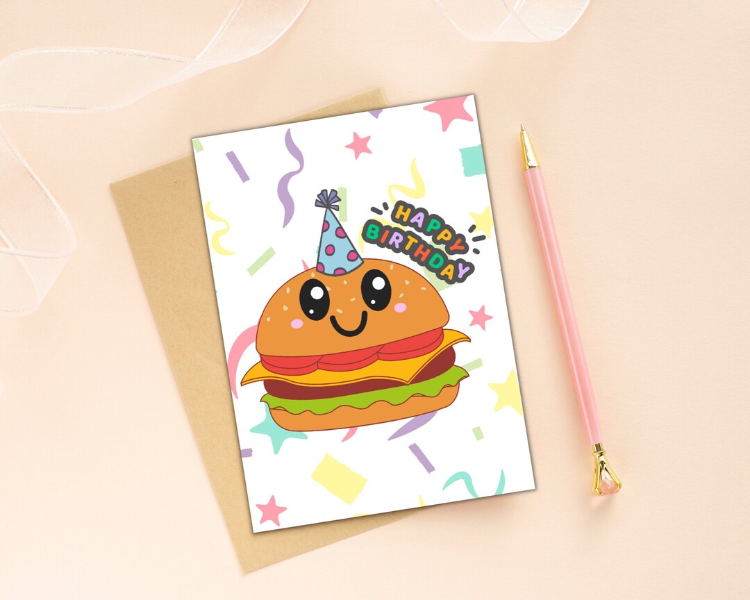 Burger Birthday Card Printable | PDF Instant Download | Hamburger ...