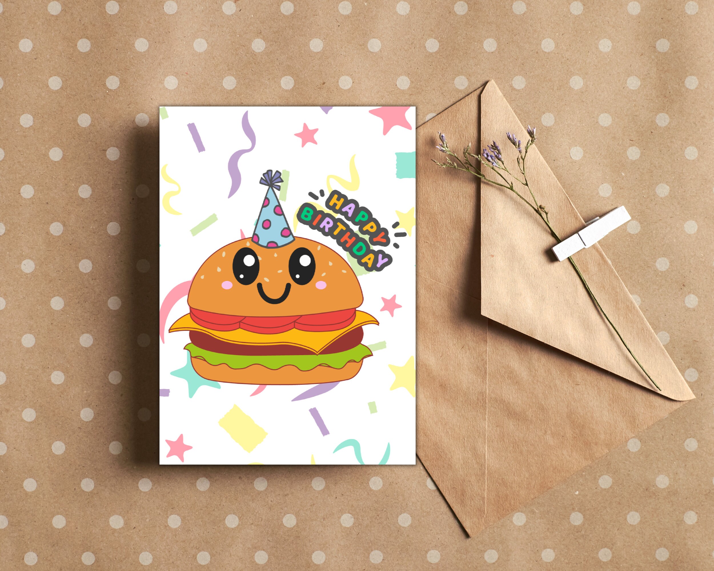Burger Birthday Card Printable | PDF Instant Download | Hamburger ...