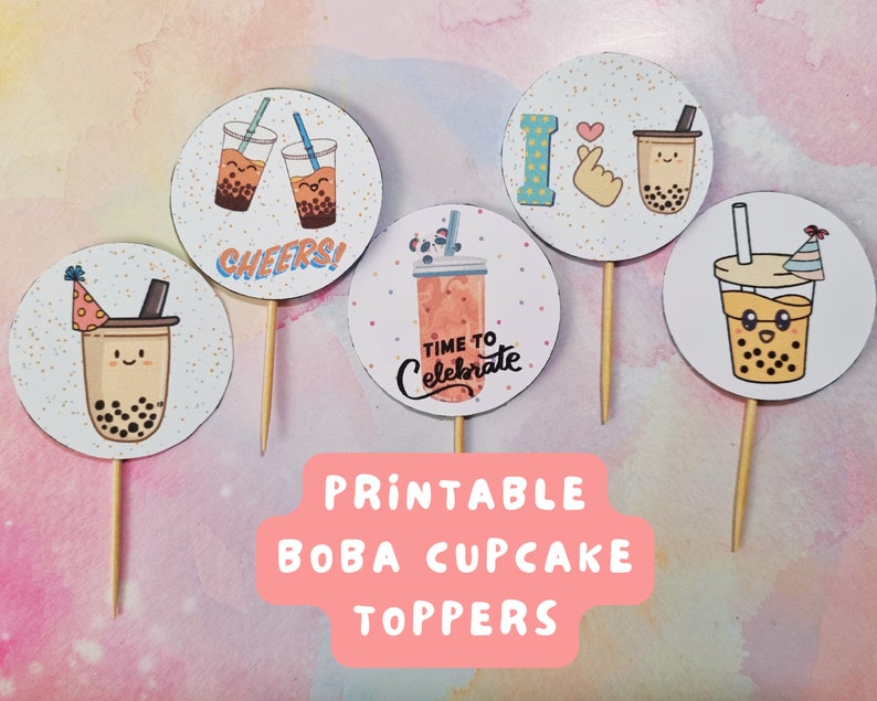 Boba Cupcake Toppers Printable | PDF Instant Download, Boba Tea Cupcake ...