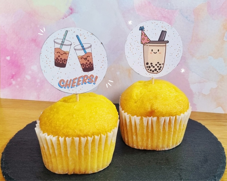 Boba Cupcake Toppers Printable | PDF Instant Download, Boba Tea Cupcake ...