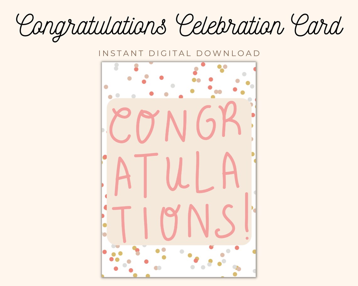 Congratulations Card Printable PDF Instant Download Celebratory ...