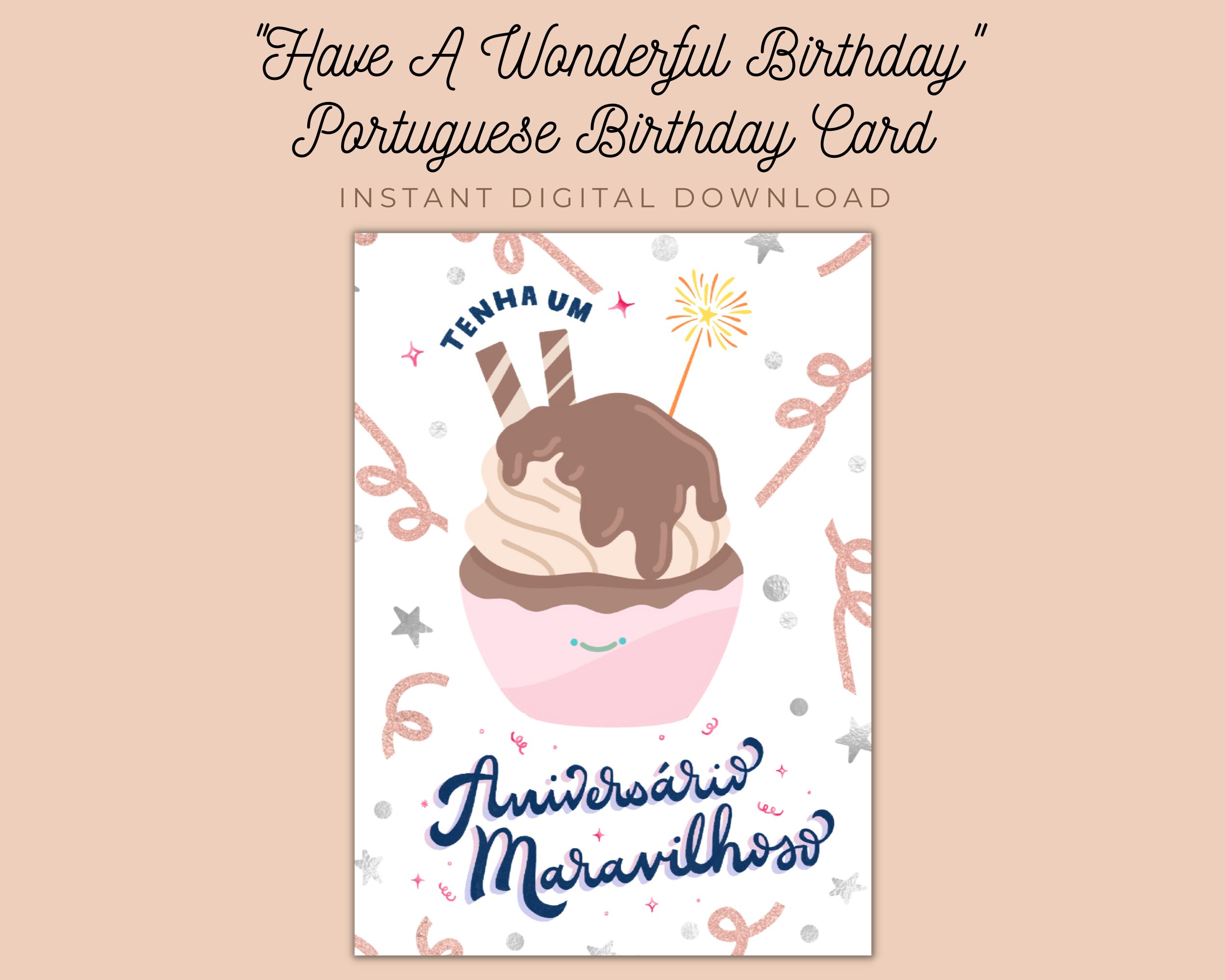 Portuguese Birthday Card Printable PDF Instant Download Tenha Um ...