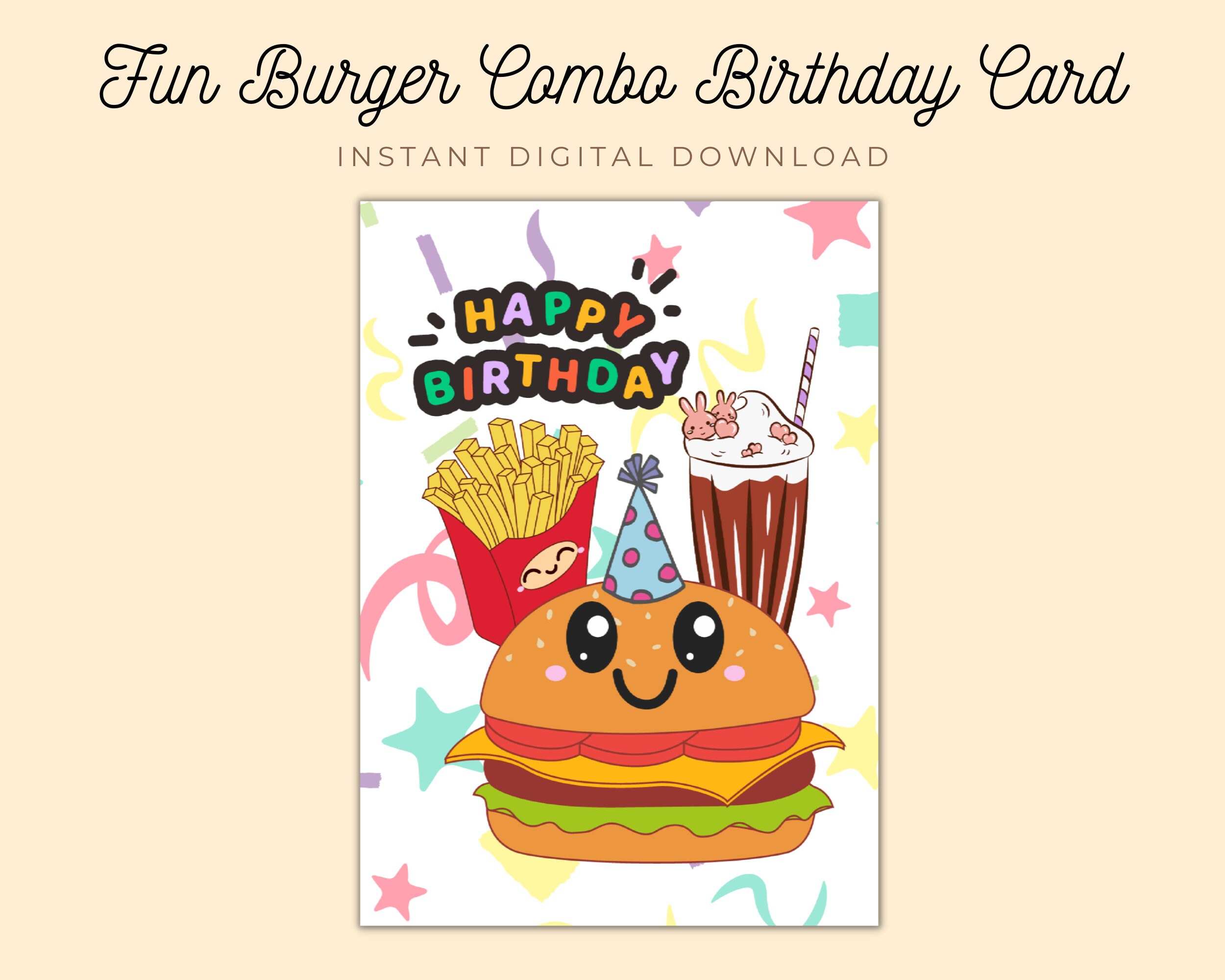 Burger Birthday Card Printable | PDF Instant Download | Hamburger ...