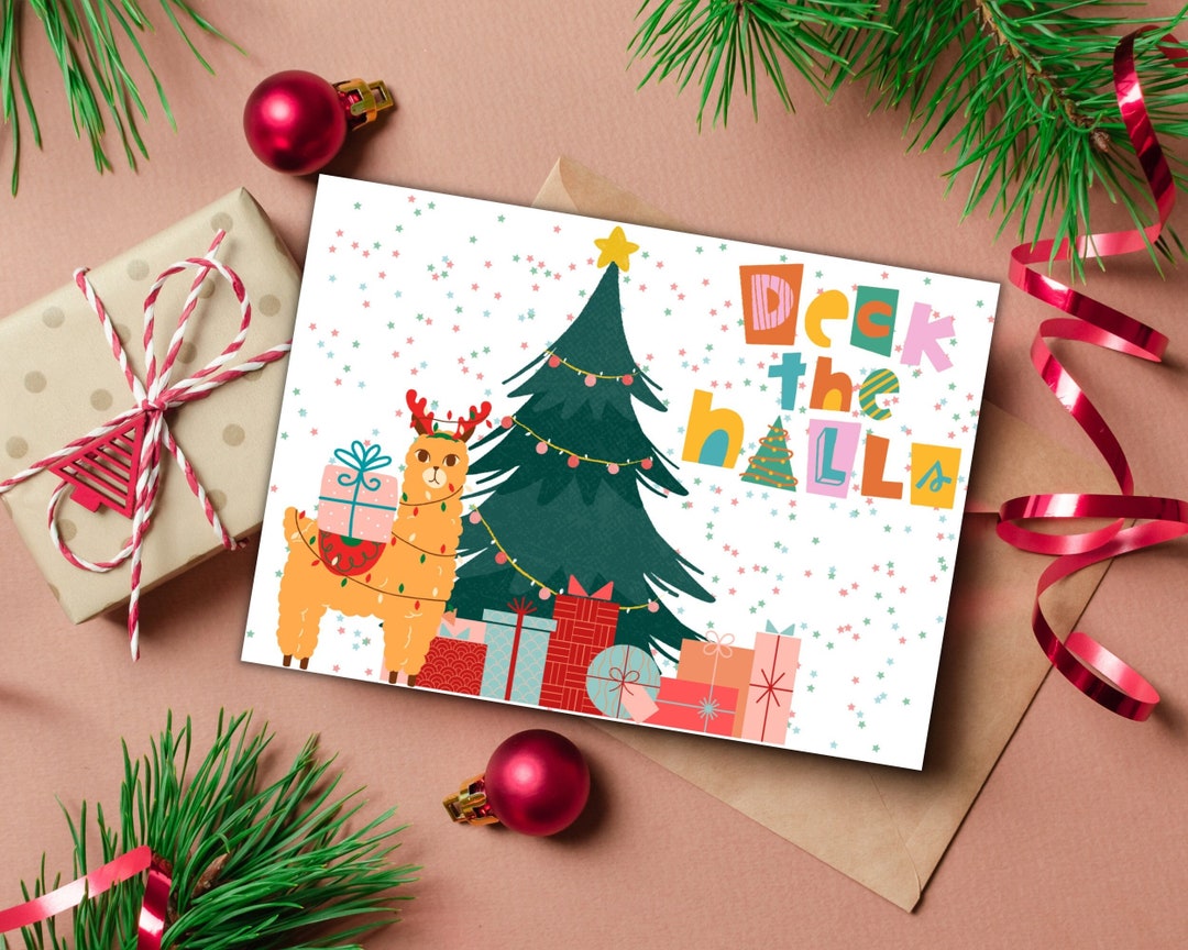 Printable Llama Christmas Card | PDF Digital Download Christmas Card ...