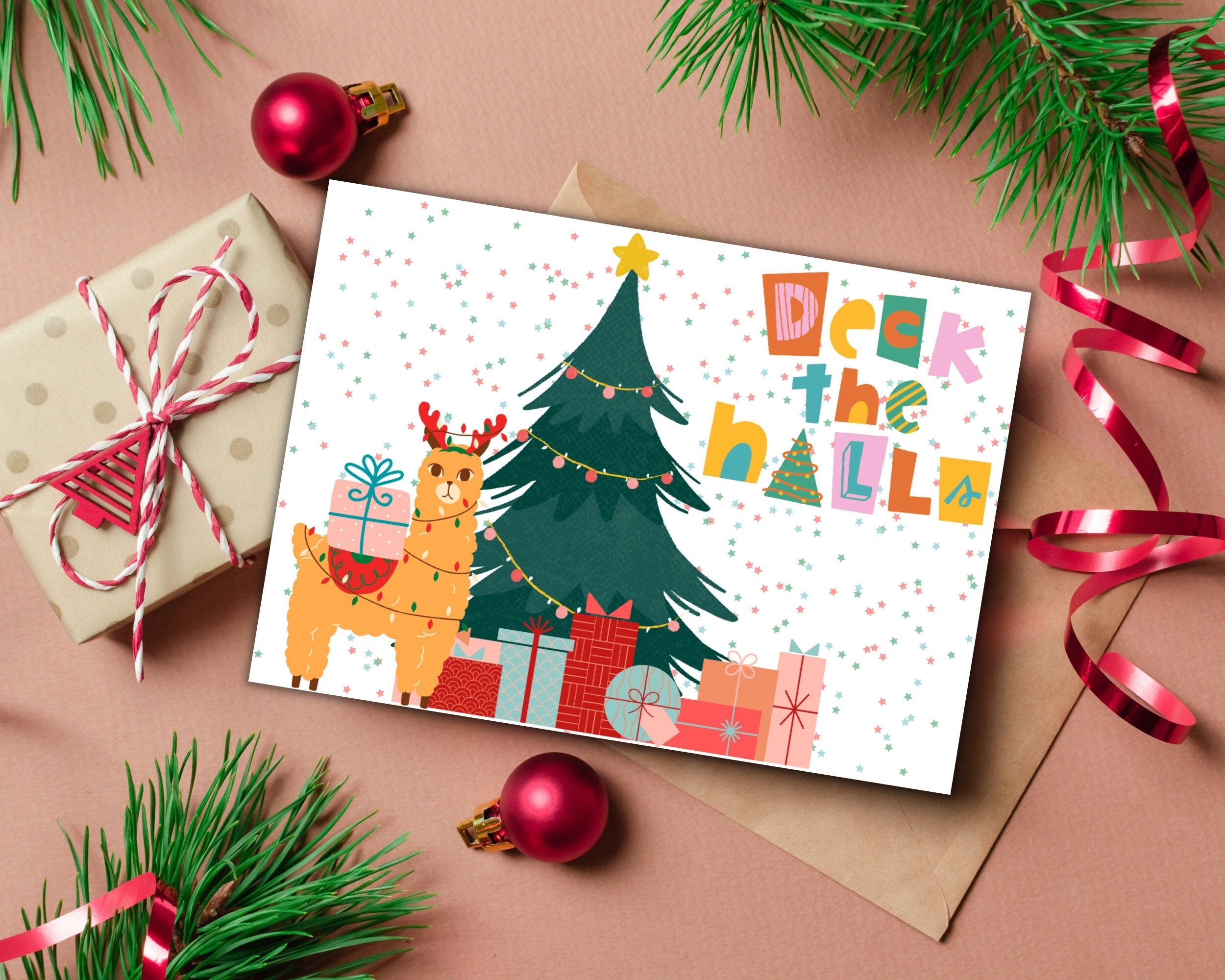 Printable Llama Christmas Card | PDF Digital Download Christmas Card ...