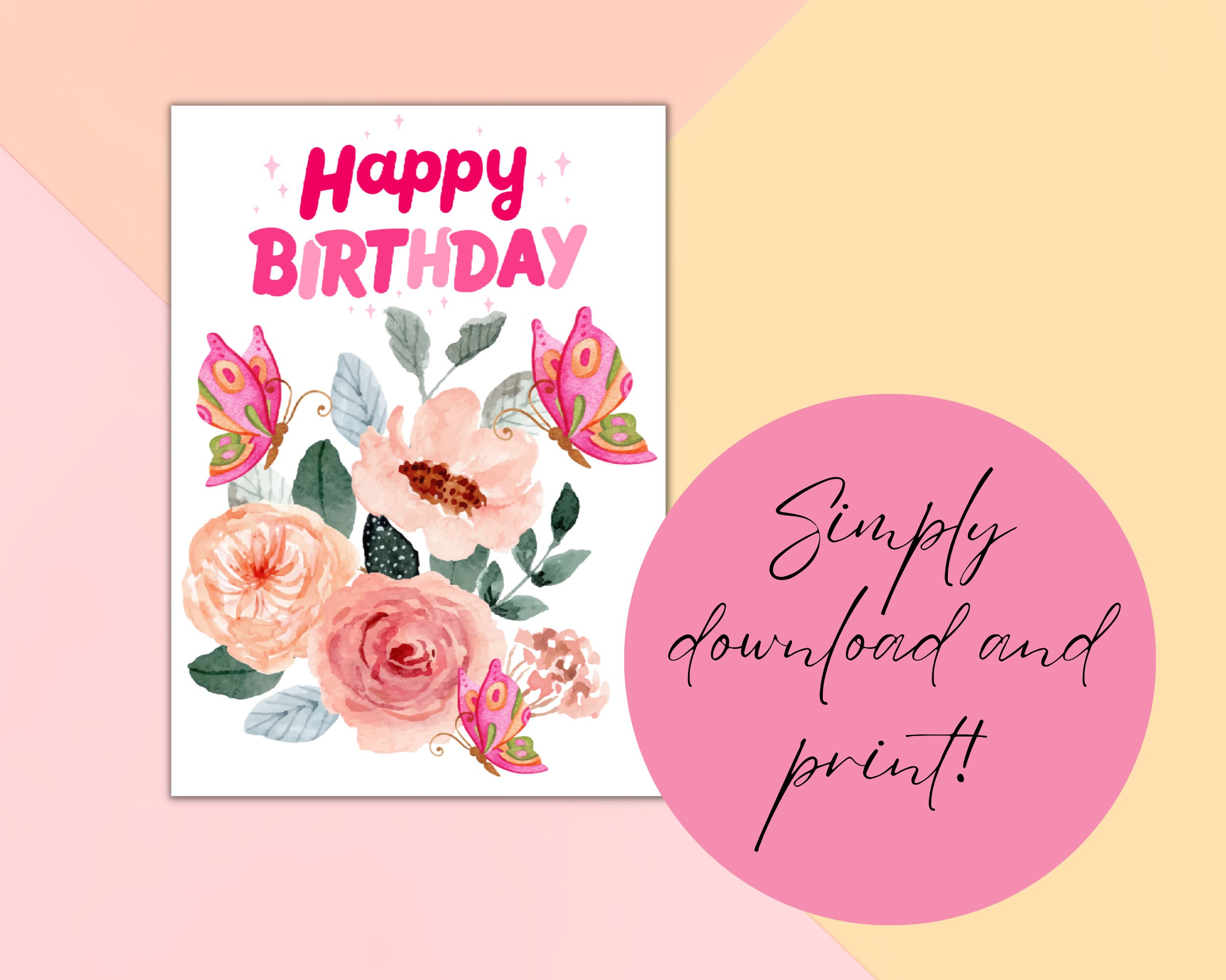 Pretty in Pink Flowers Birthday Card | PDF Instant Download, Pink ...