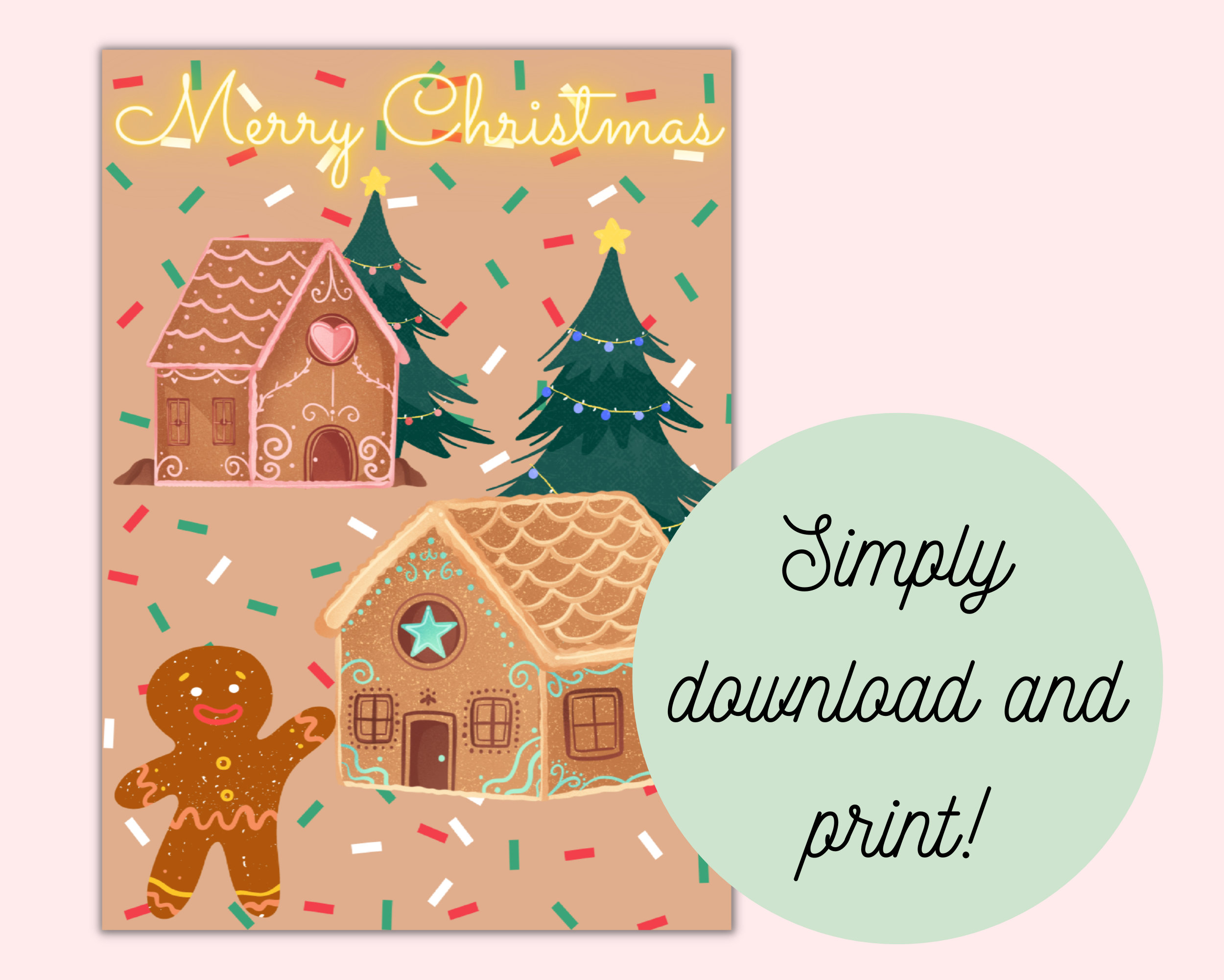 Printable Gingerbread Christmas Card PDF Digital Download Fun Christmas ...