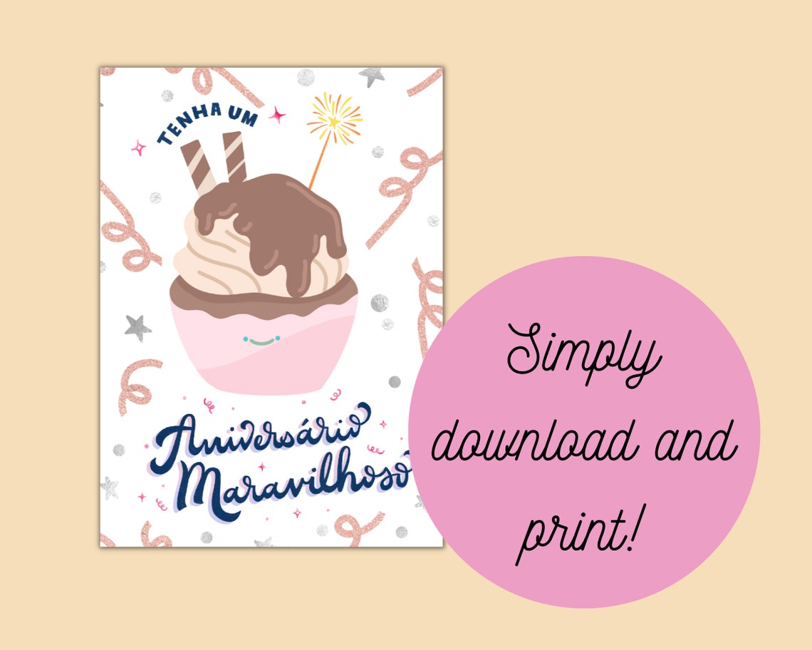 Portuguese Birthday Card Printable PDF Instant Download Tenha Um ...