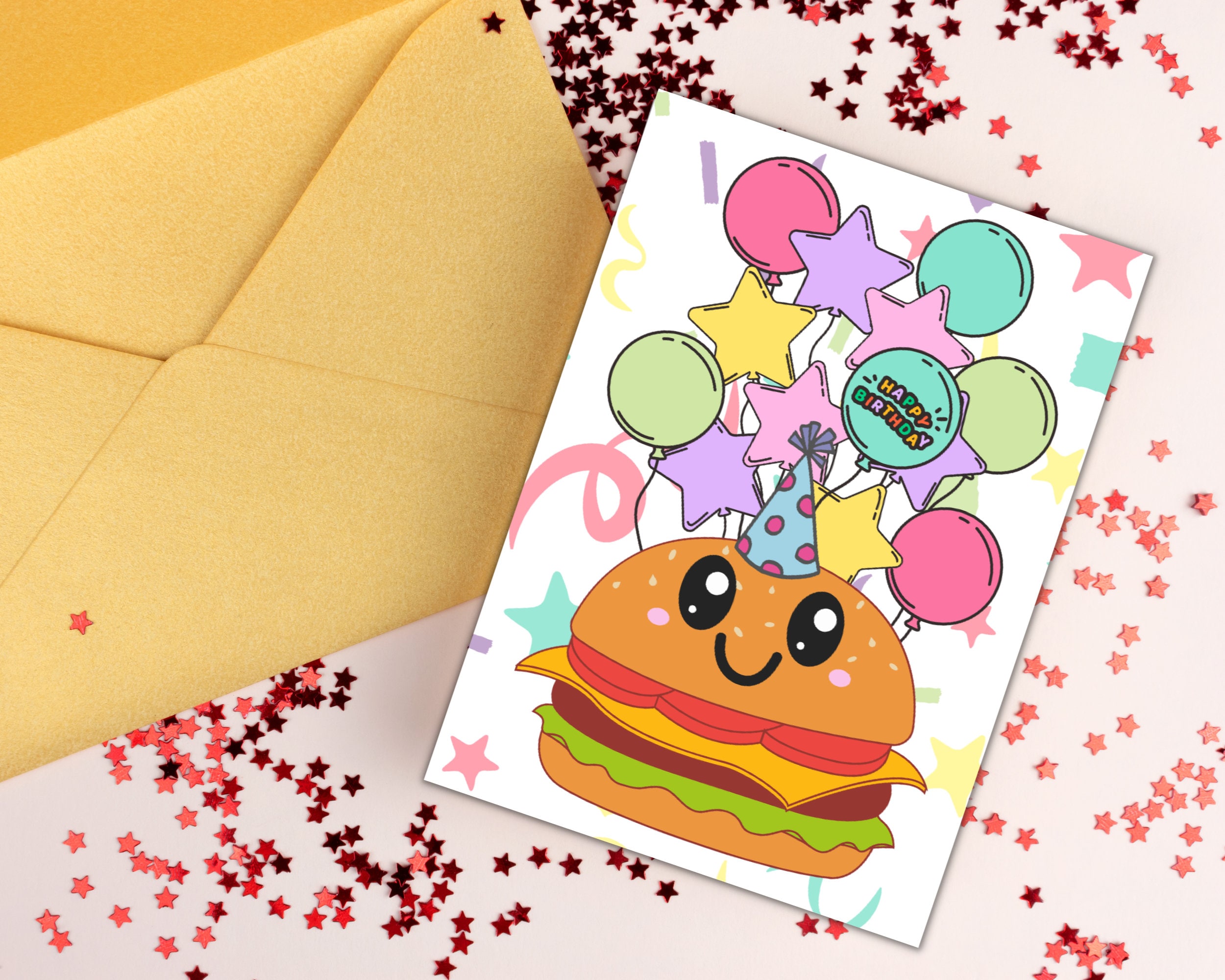 Burger Birthday Card Printable | PDF Instant Download | Hamburger ...