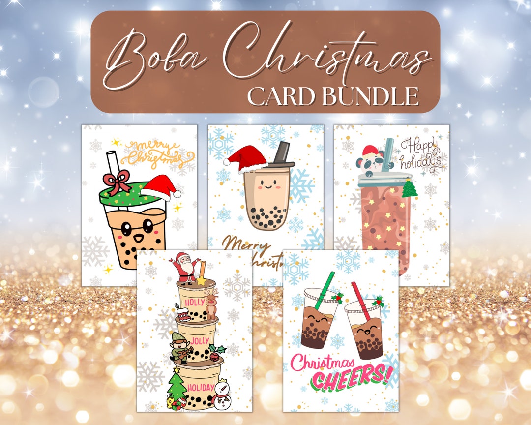 Boba Christmas Card Bundle | PDF Instant Download | Bubble Tea ...