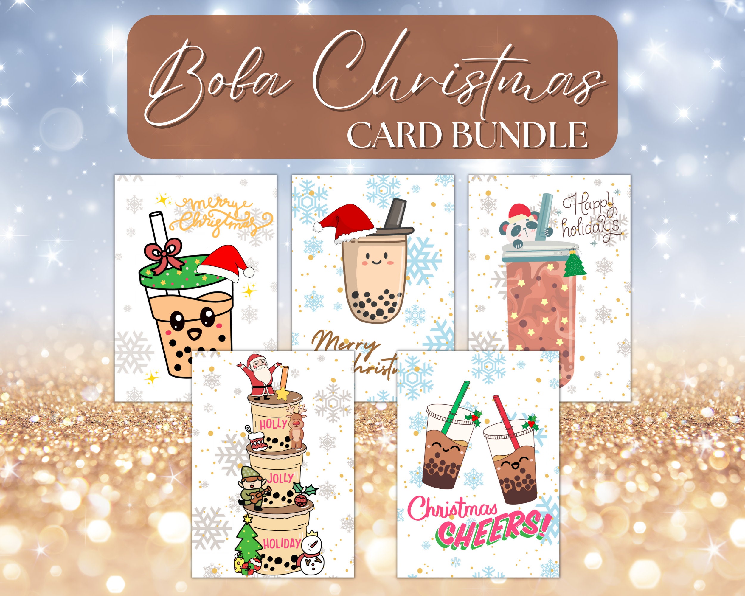Boba Christmas Card Bundle | PDF Instant Download | Bubble Tea ...