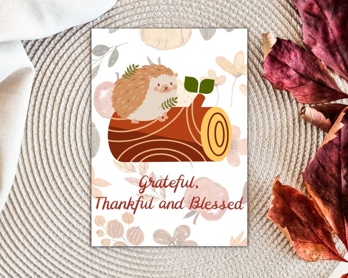 Hedgehog Thanksgiving Card PDF Instant Download Happy - Etsy
