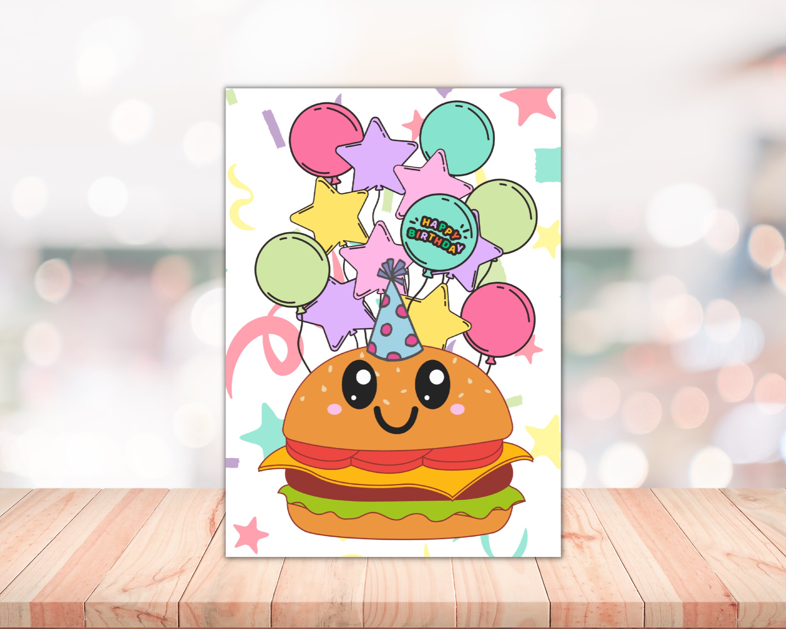 Burger Birthday Card Printable | PDF Instant Download | Hamburger ...