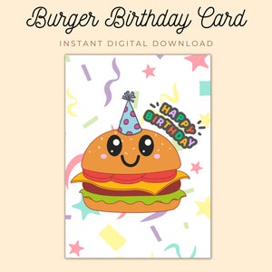 Burger Birthday Card Printable | PDF Instant Download | Hamburger ...