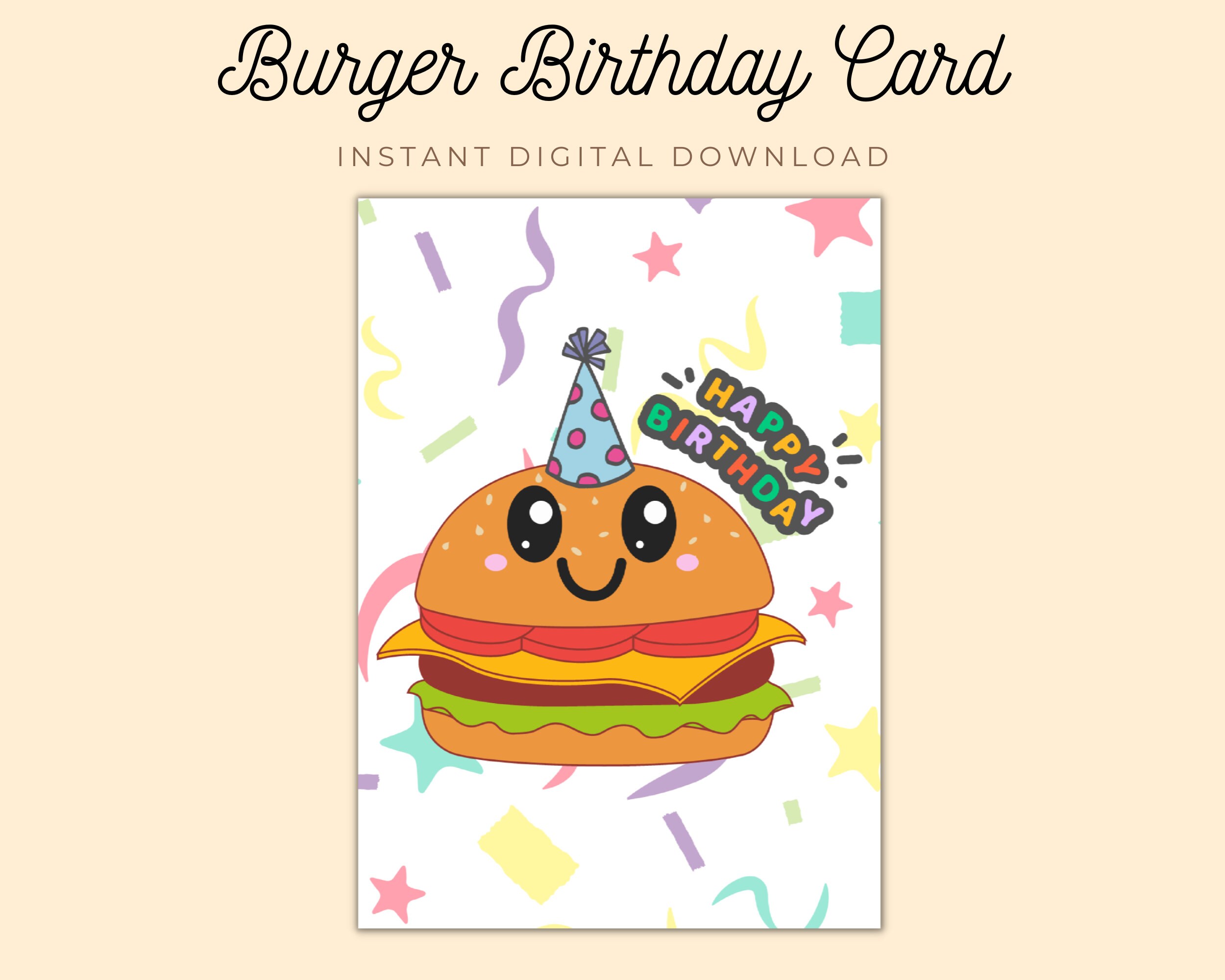 Burger Birthday Card Printable | PDF Instant Download | Hamburger ...